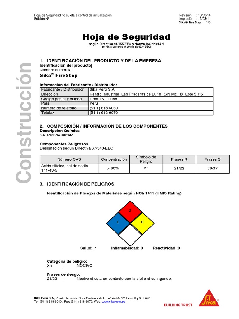 HS - Sika FireStop | PDF | Contaminación | Agua