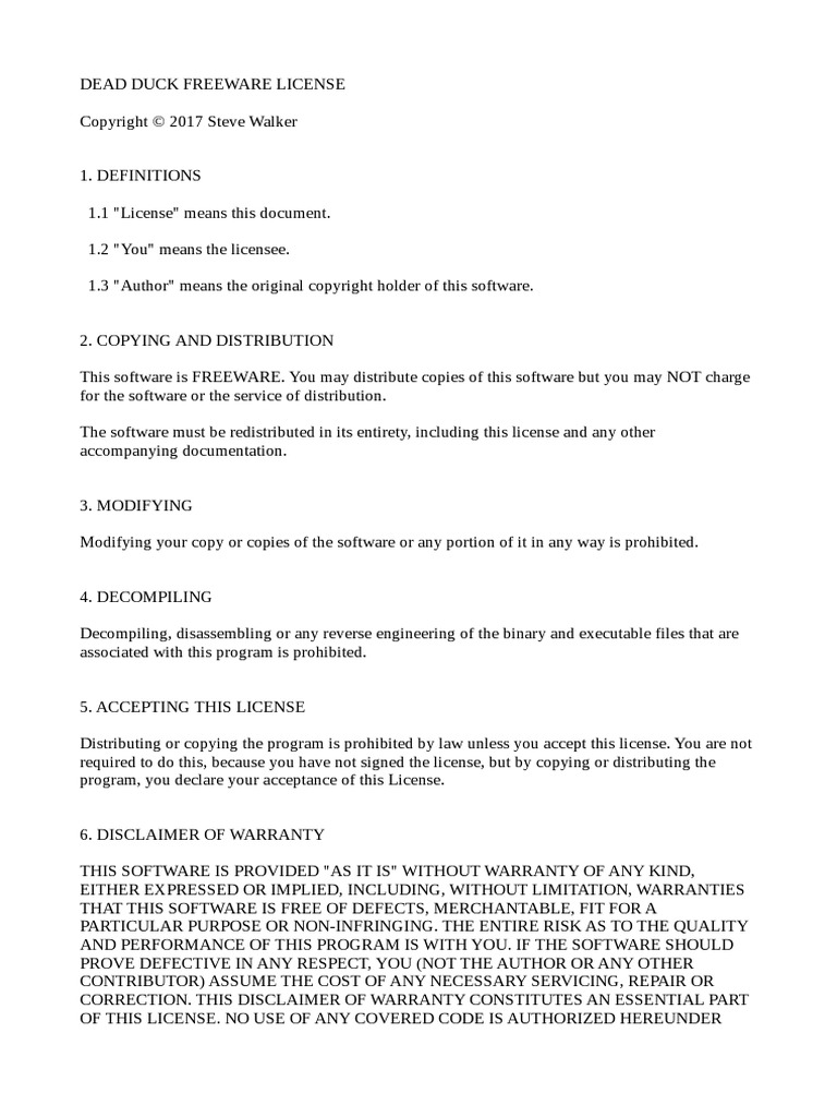 Dead Duck Freeware License | PDF | License | Contractual Term