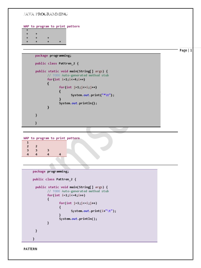 WA Java Program To Print Pattern | PDF