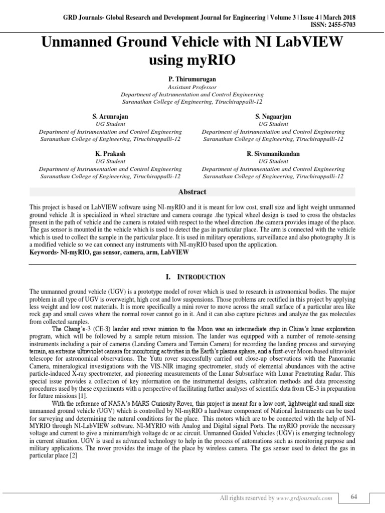 Unmanned Ground Vehicle With NI LabVIEW Using myRIO | PDF | Integrated ...