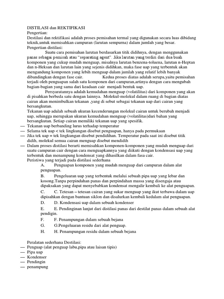 Distilasi & Rektifikasi: Proses & Jenis | PDF