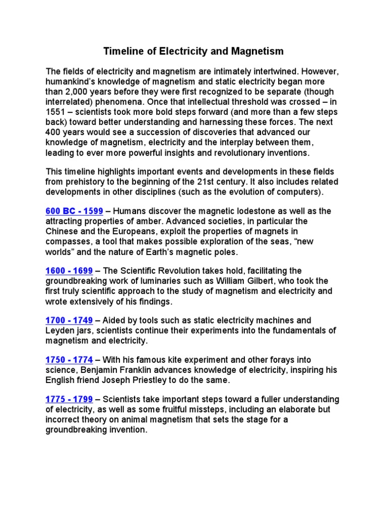 Key Milestones in Electricity & Magnetism | PDF | Electromagnetic ...
