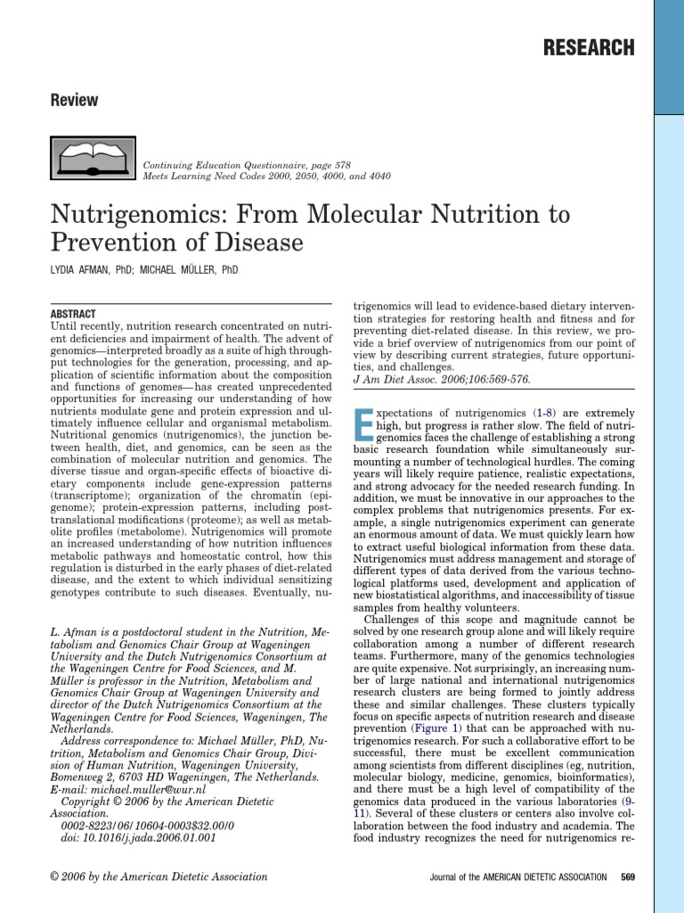 Nutrigenomics: From Molecular Nutrition To Prevention of Disease | PDF ...