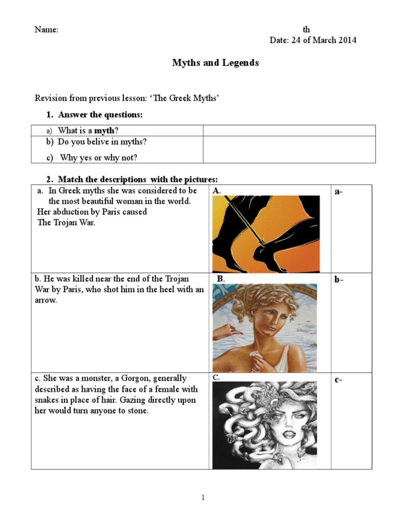 Myths and Legends: 1. Answer The Questions | PDF | King Arthur | Lancelot