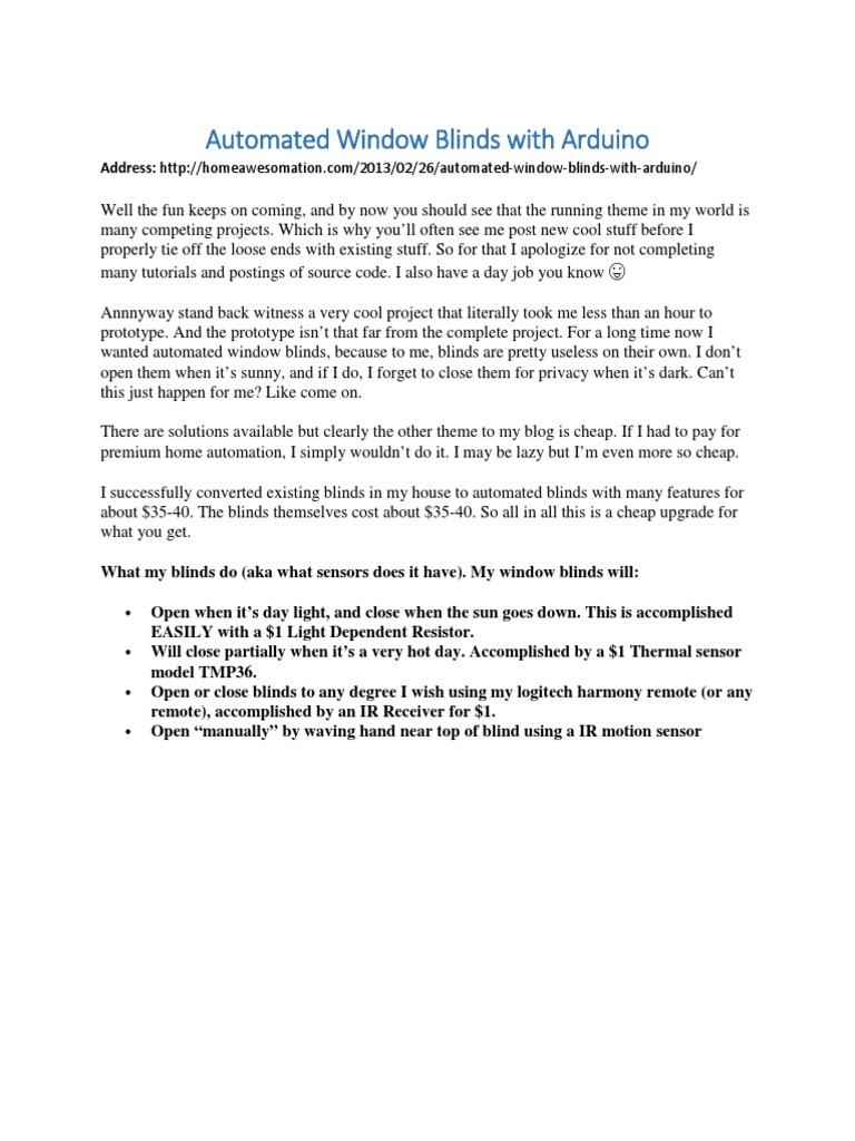 100 Automated Window Blinds With Arduino Pdf Arduino Remote