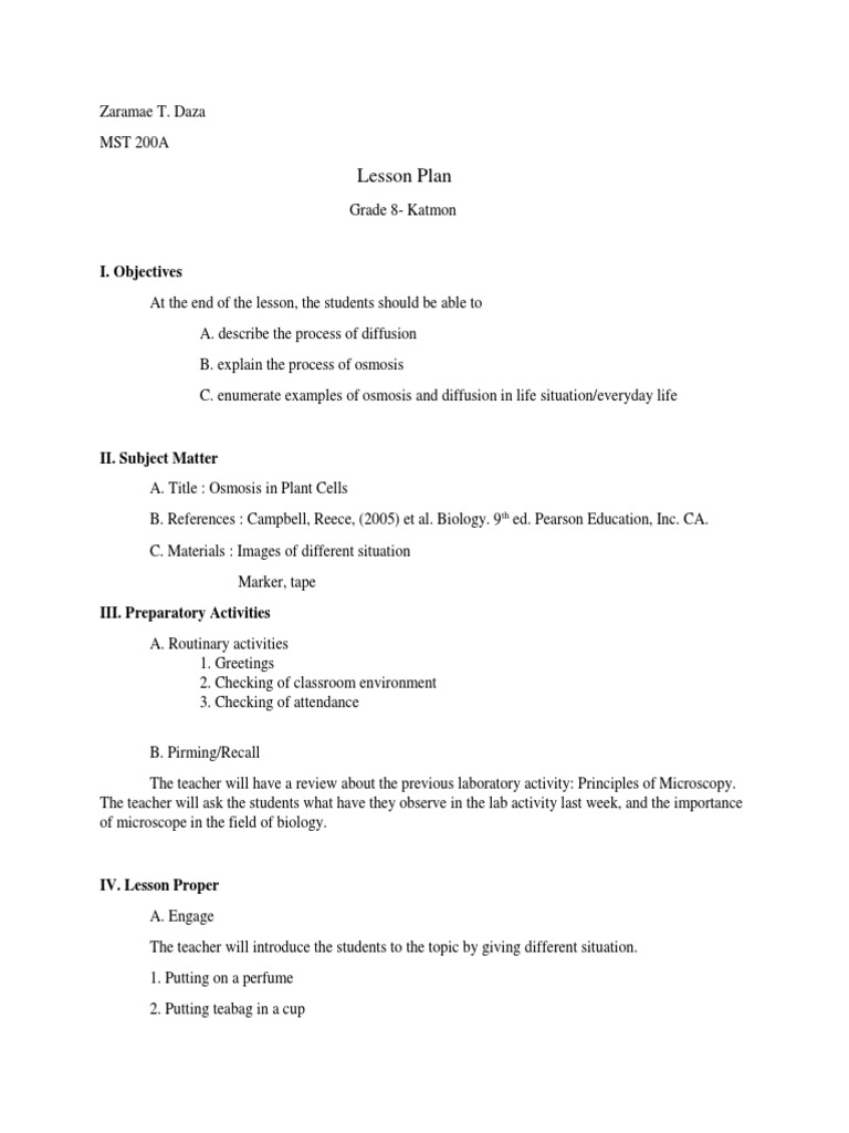 Lesson Plan-Osmosis | PDF | Osmosis | Chemistry