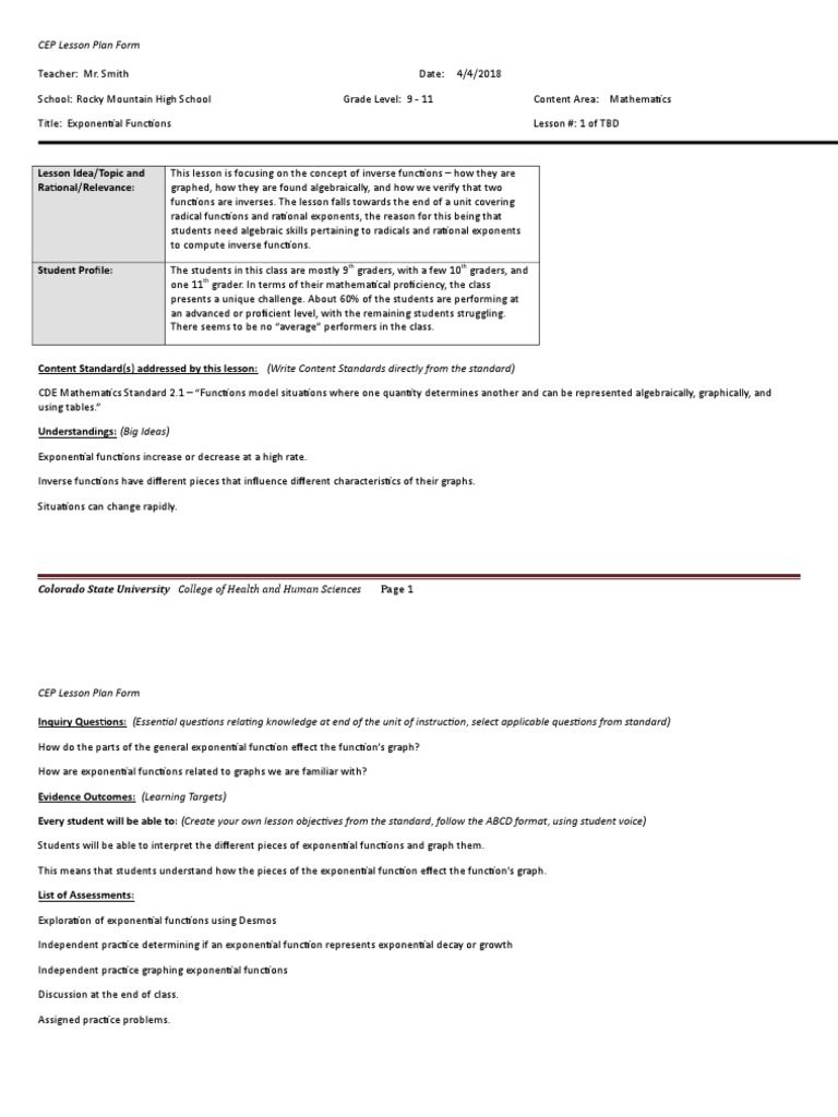 alg 2 lesson plan 4 | Lesson Plan | Educational Assessment