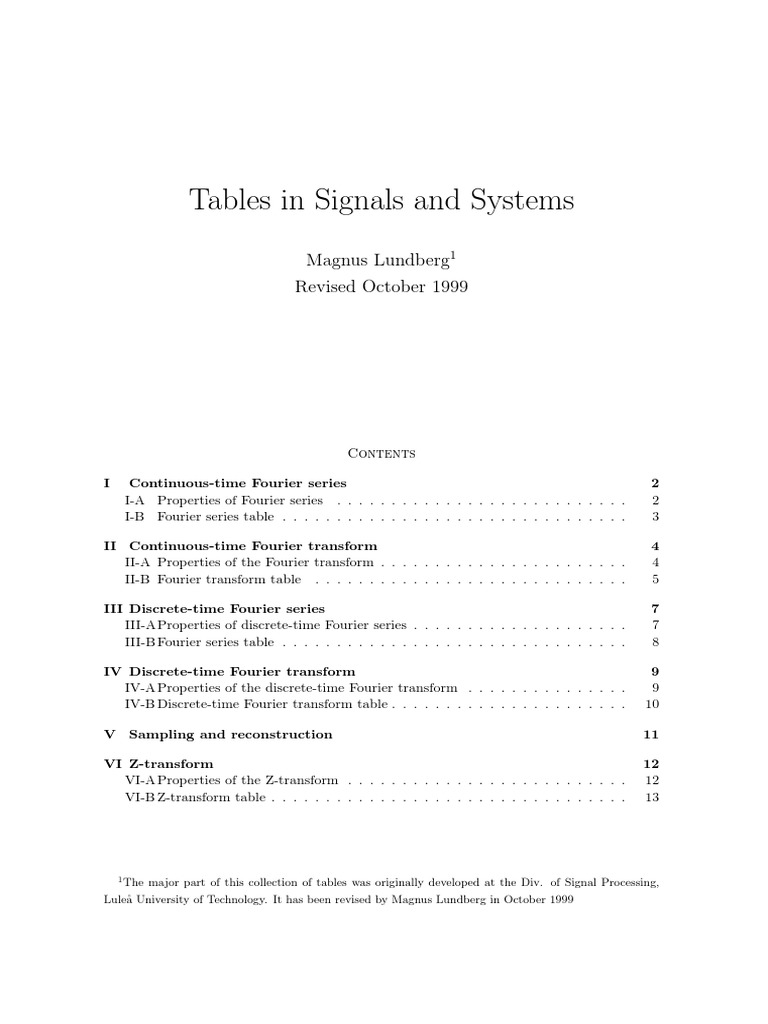 Tables in Signals and Systems | PDF
