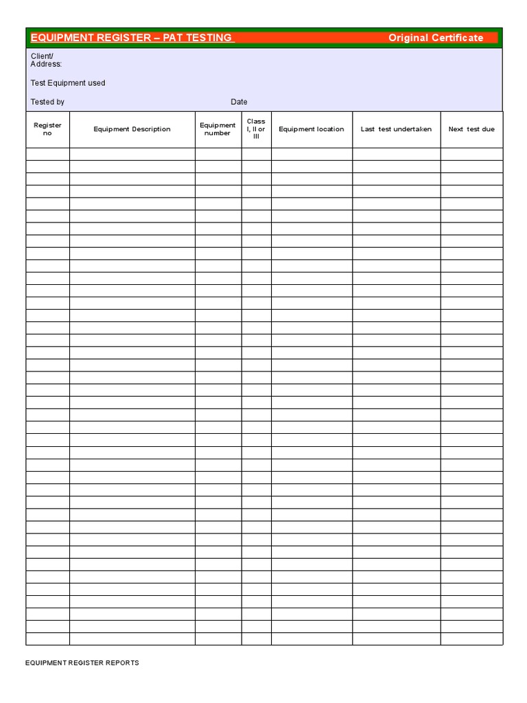 PAT Equipment Register | PDF | Electrical Connector | Electricity