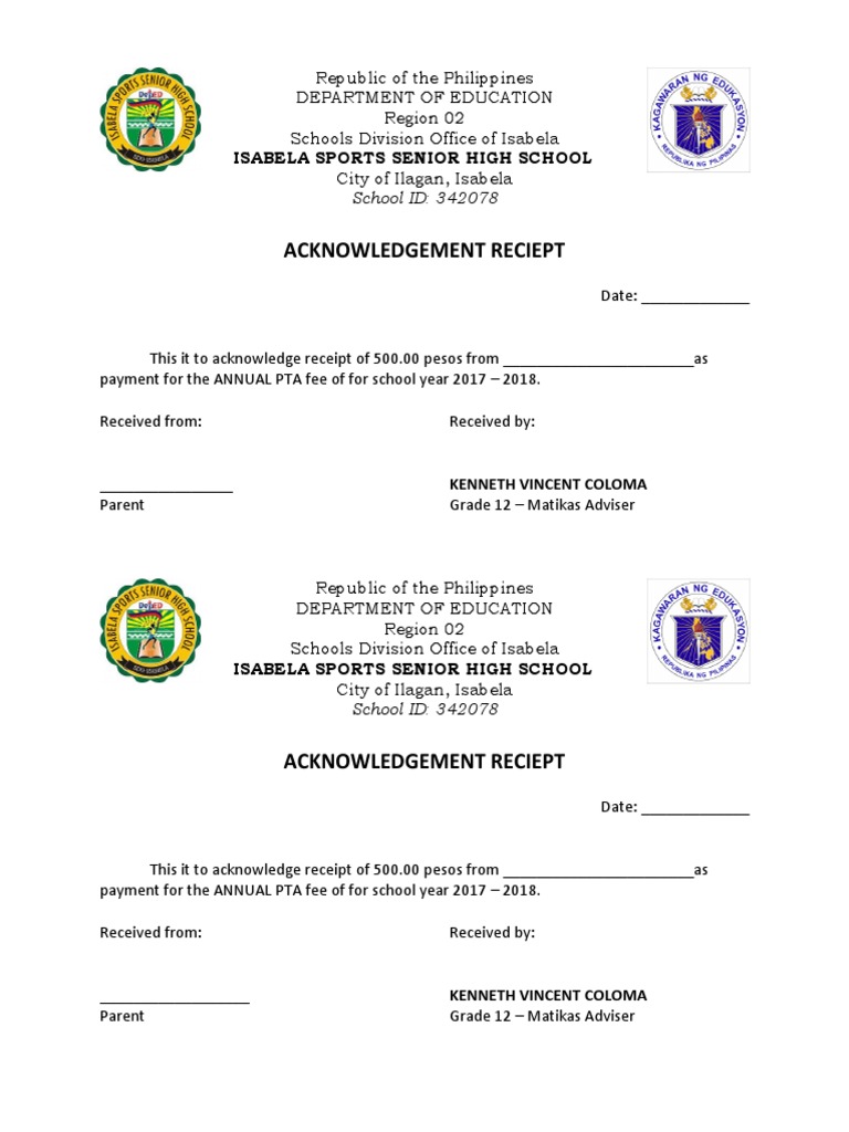 Acknowledgment Receipt PTA | PDF