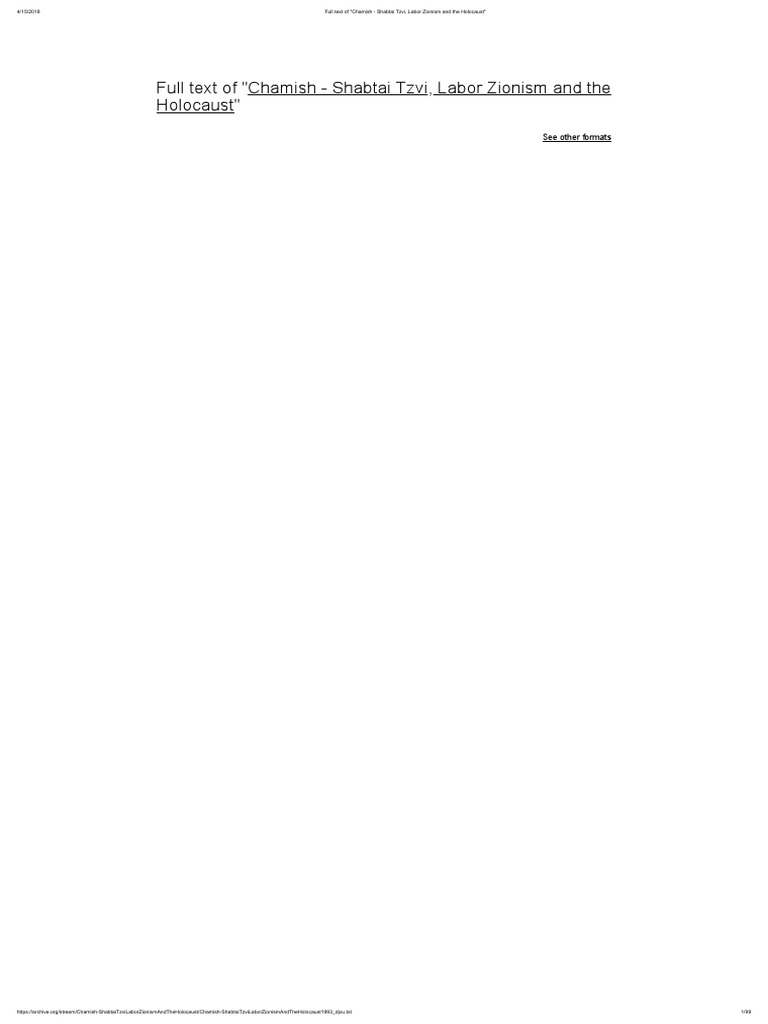 Full Text of - Chamish - Shabtai Tzvi, Labor Zionism and The Holocaust ...