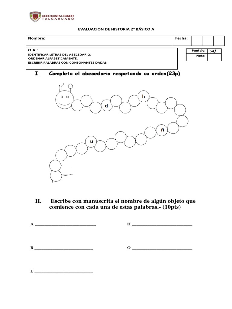 evaluacion abecedario
