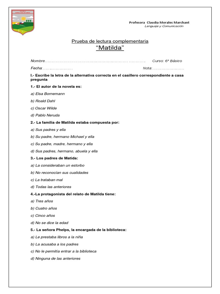 Prueba De Lenguaje 6 Basico Pdf Brujería