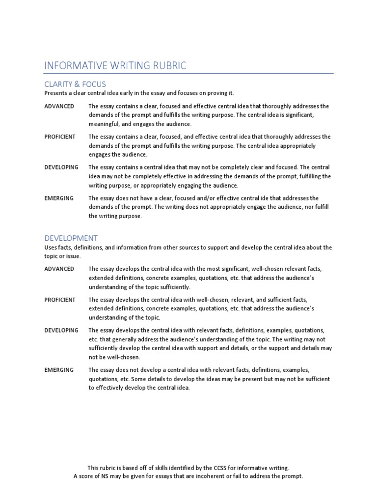 Informational Writing Rubric | PDF | Essays | Paragraph