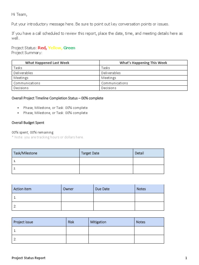 Project Status Report Template | PDF