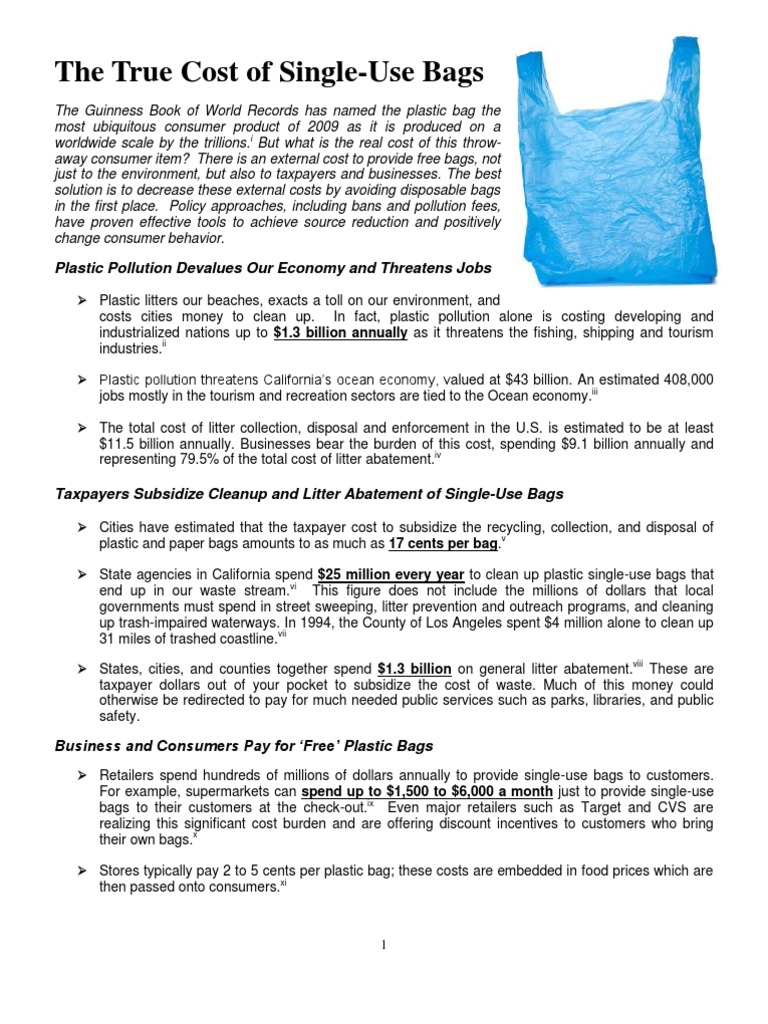 The True Cost of Single-Use Plastic Bags | PDF | Reuse | Recycling