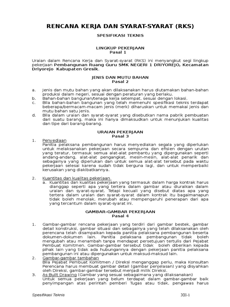 RKS Contoh | PDF | Teknologi & Rekayasa