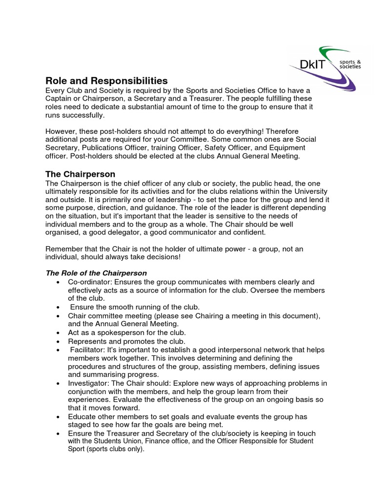 Role and Responsibilities of Committee | PDF | Committee | Secretary