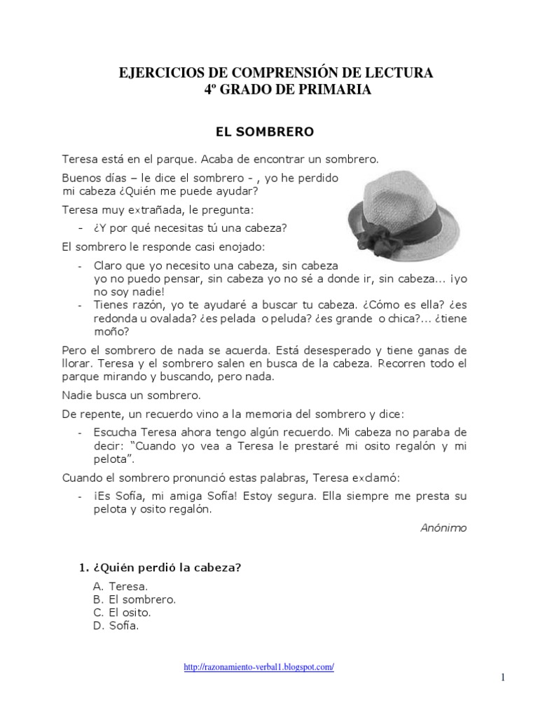Ejercicios de Comprension de Lectura - 4 Grado Primaria | PDF | Hormiga ...