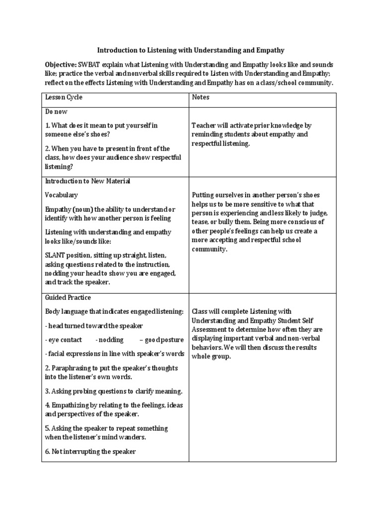 Understanding Empathy in Listening | PDF | Empathy | Nonverbal ...