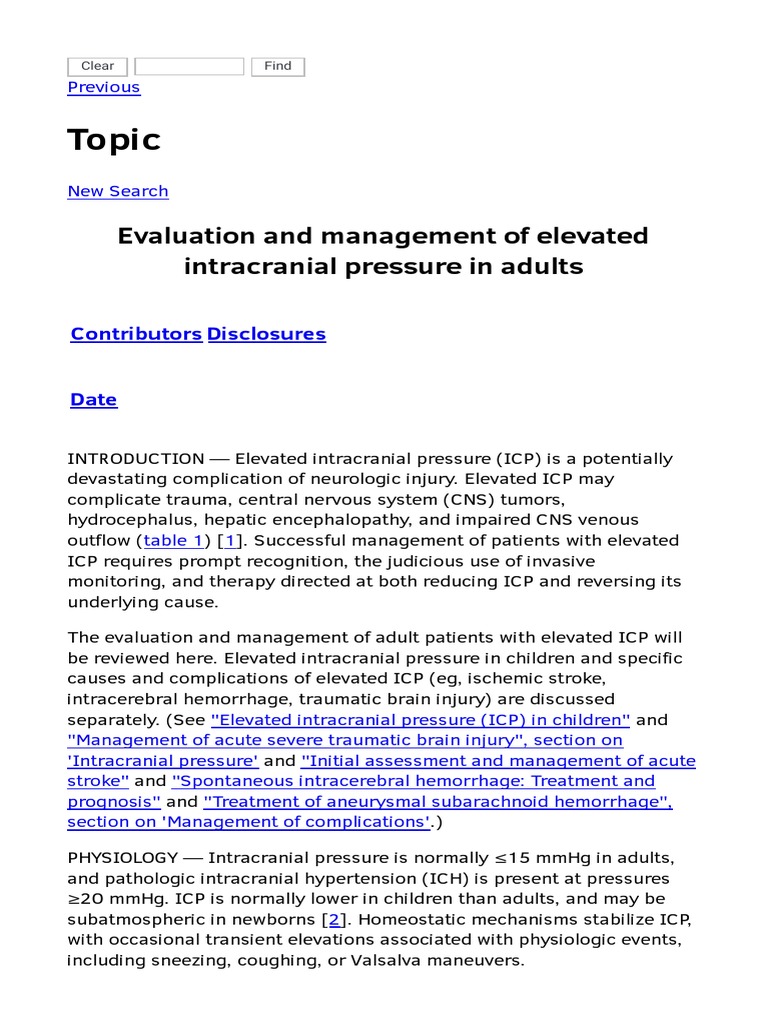 Evaluation and Management of Elevated Intracranial Pressure in Adults ...