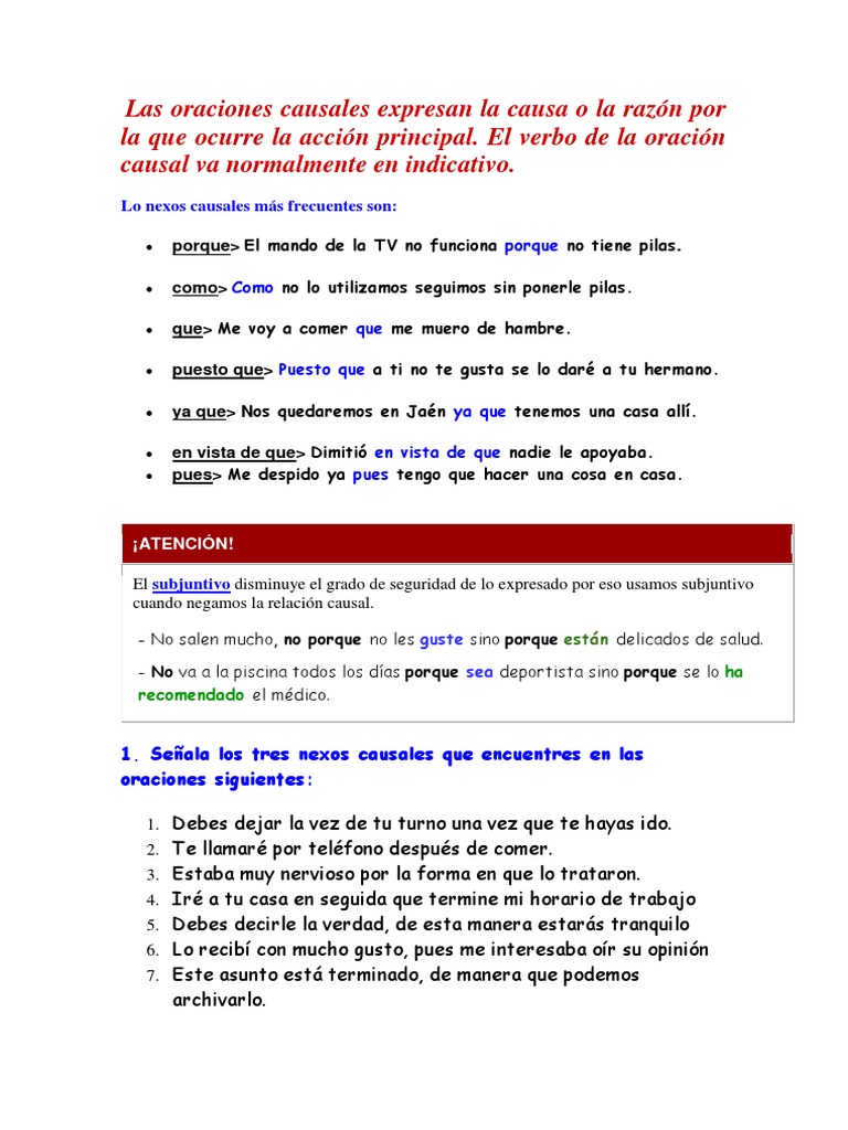 Las Oraciones Causales Expresan La Causa o La Razón Por La Que Ocurre ...