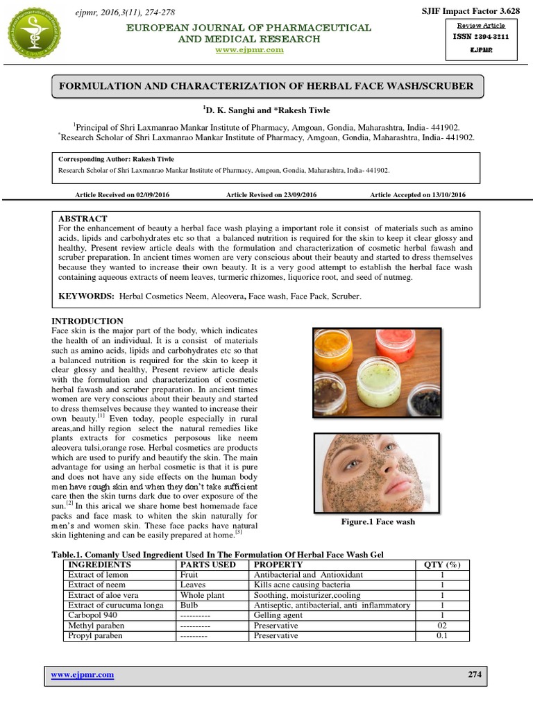 Formulation and Characterization of Herbal Face Wash/Scruber | PDF ...