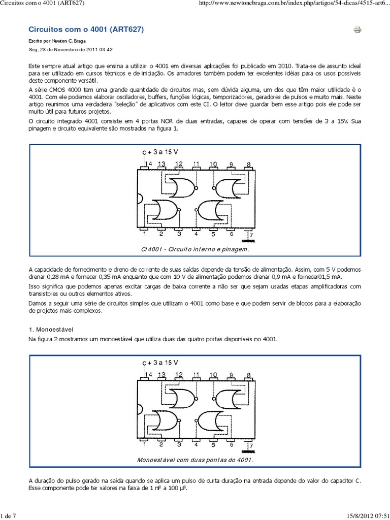Circuitos básicos e aplicações do CI 4001 para osciladores ...