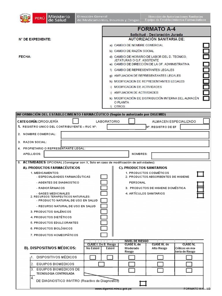 Formato A-4 para Establecimientos Farmacéuticos | PDF
