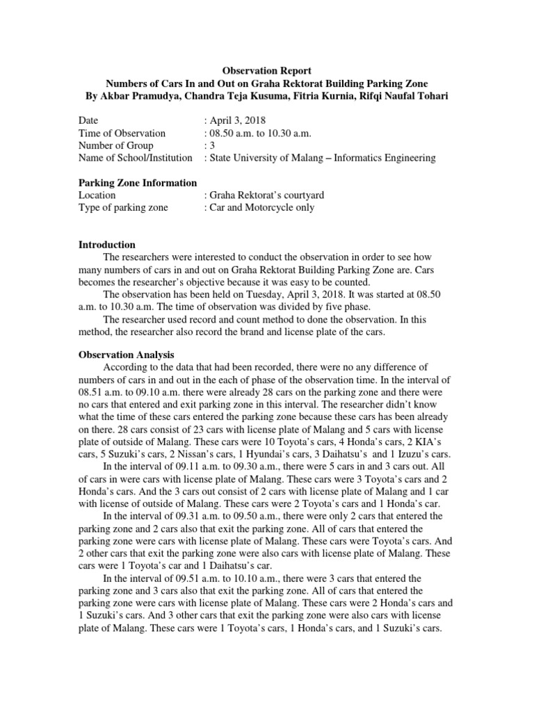 Observation Report of Graha Rektorat's Parking Zone | PDF | Toyota | Car