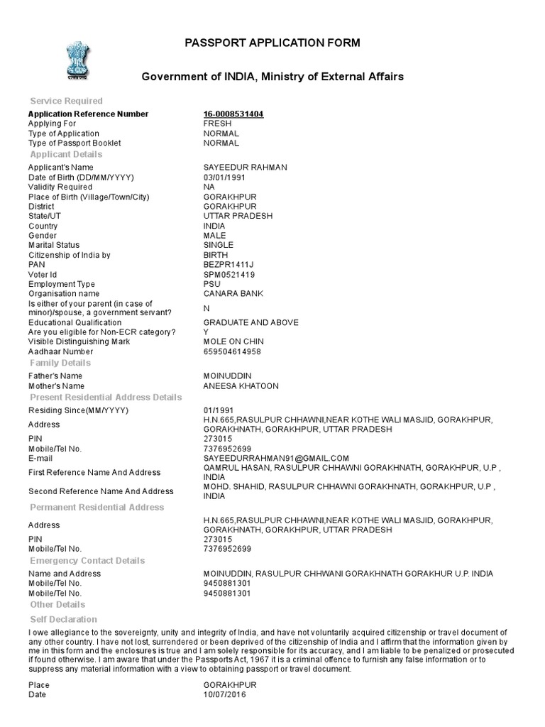 PASSPORT Application Form | PDF | Passport | Official Documents