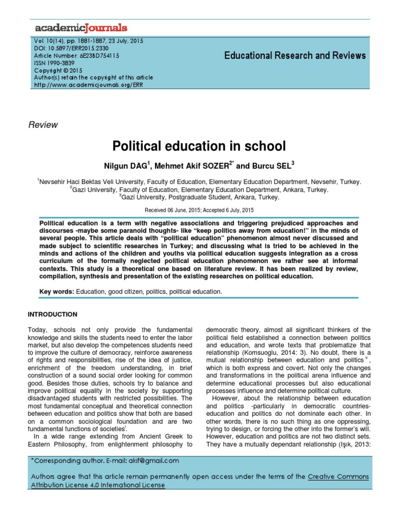 Political Education in School: Educational Research and Reviews | PDF ...