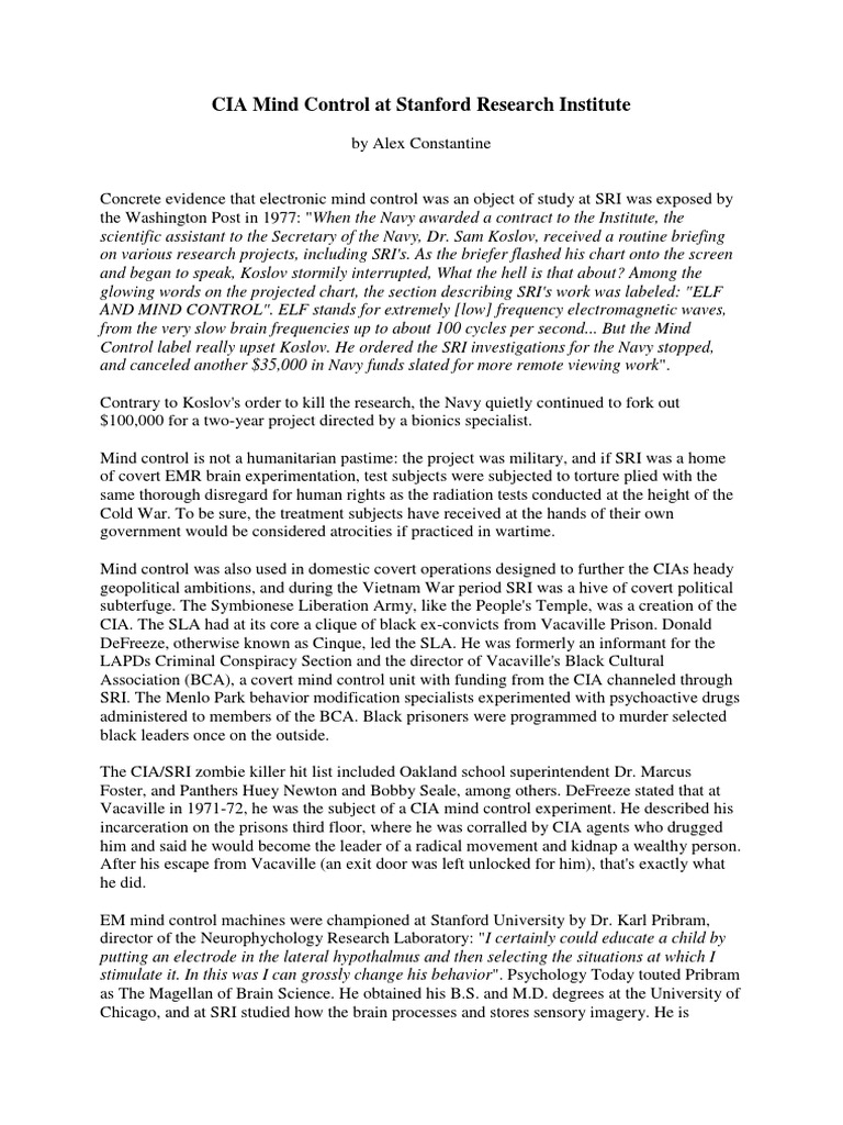 CIA Mind Control at Stanford Research Institute | PDF | Parapsychology ...