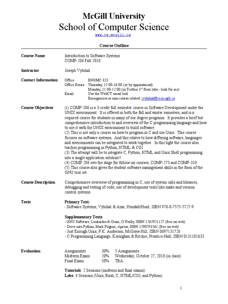 COMP 206 Course Outline 2 | PDF | C (Programming Language) | Unix