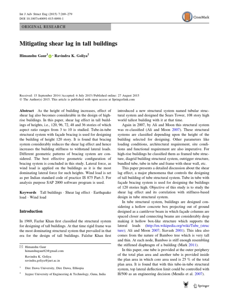 Mitigating Shear Lag in Tall Buildings | PDF | Beam (Structure) | Bending