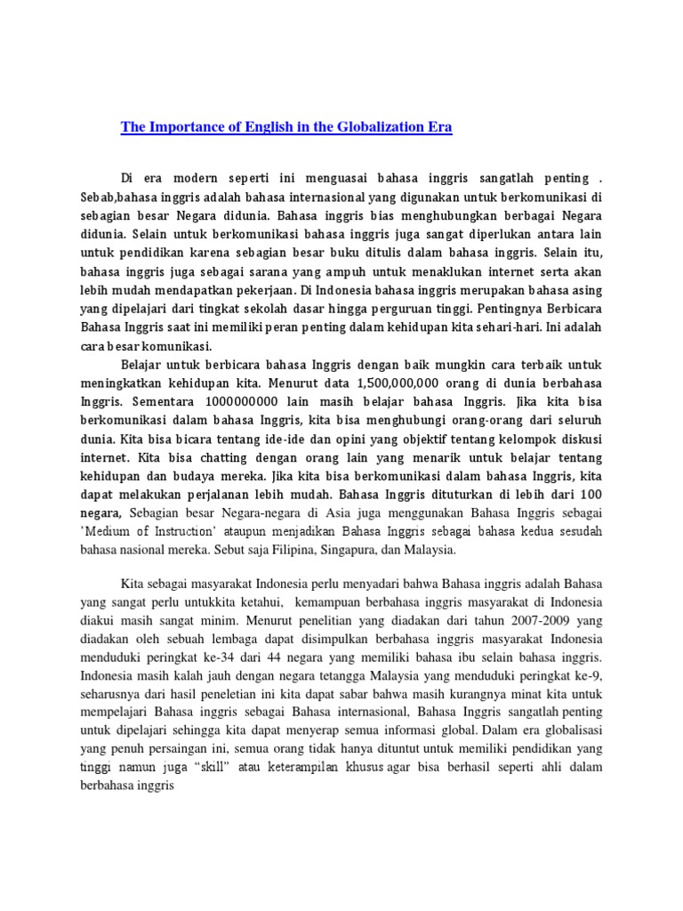 The Importance of English in The Globalization Era | PDF