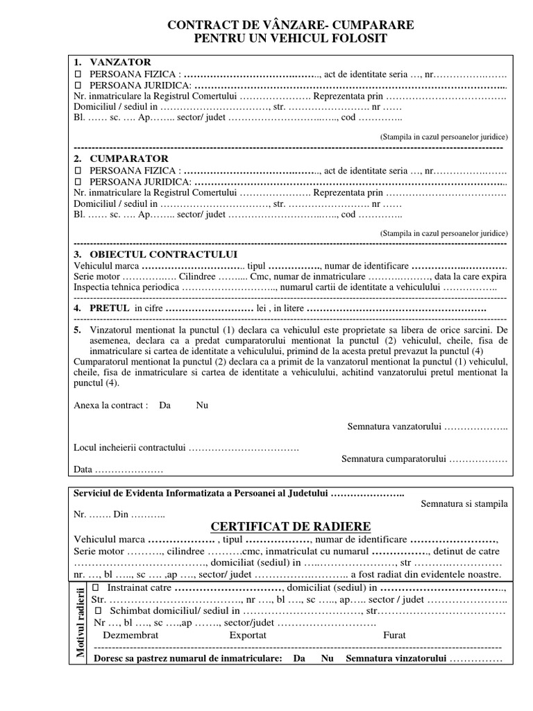 Contract de Vânzare - Cumparare | PDF