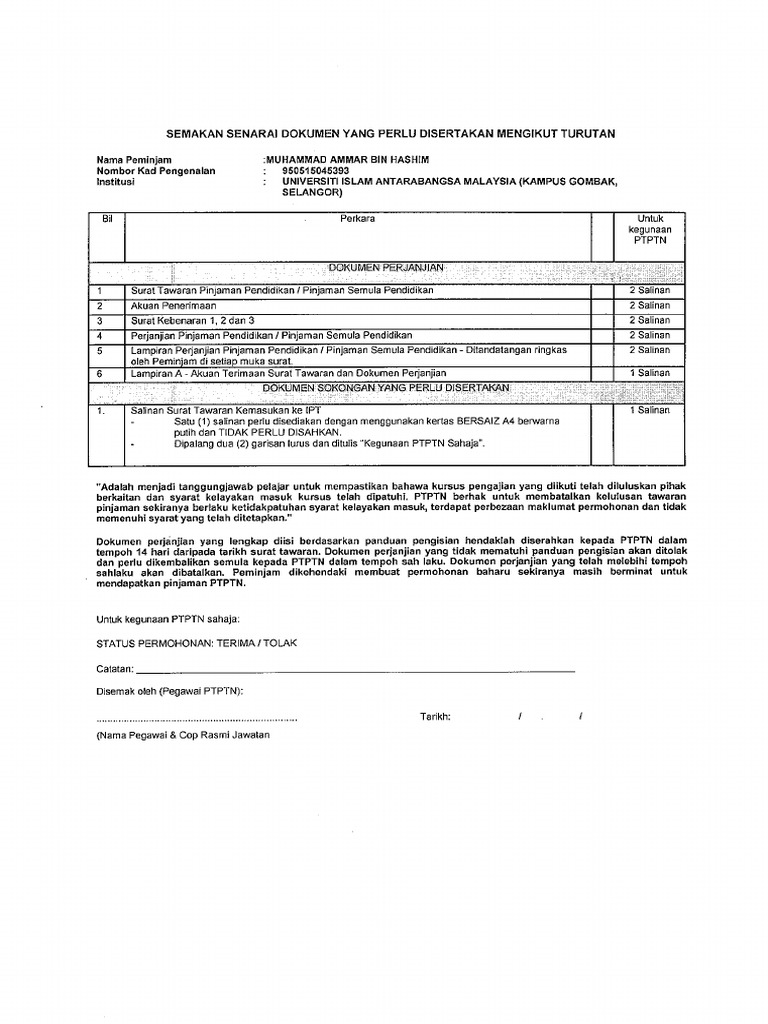 Panduan Atau Contoh Dokumen PTPTN Set Pertama | PDF
