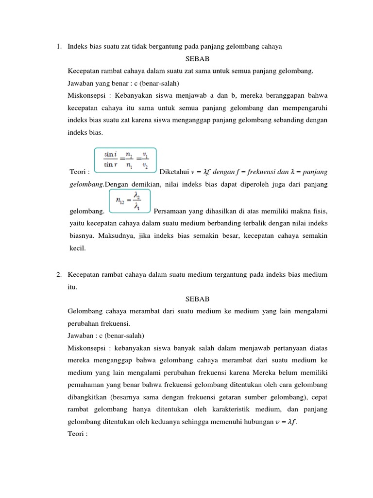 Indeks Bias Suatu Zat Tidak Bergantung Pada Panjang Gelombang Cahaya | PDF