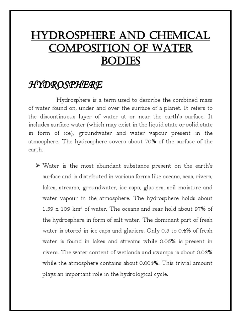 Hydrosphere: Hydrosphere and Chemical Composition of Water Bodies | PDF ...
