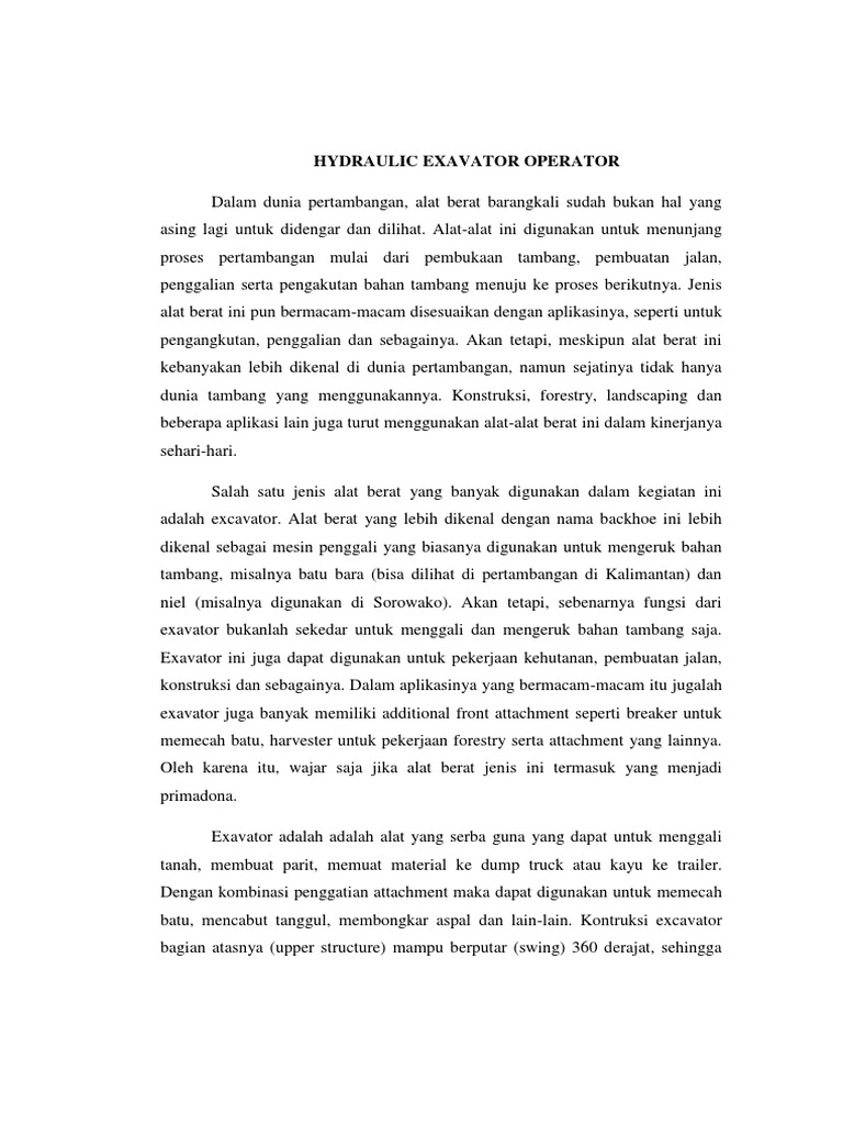 Prosedur Operasional Excavator Hidrolik | PDF