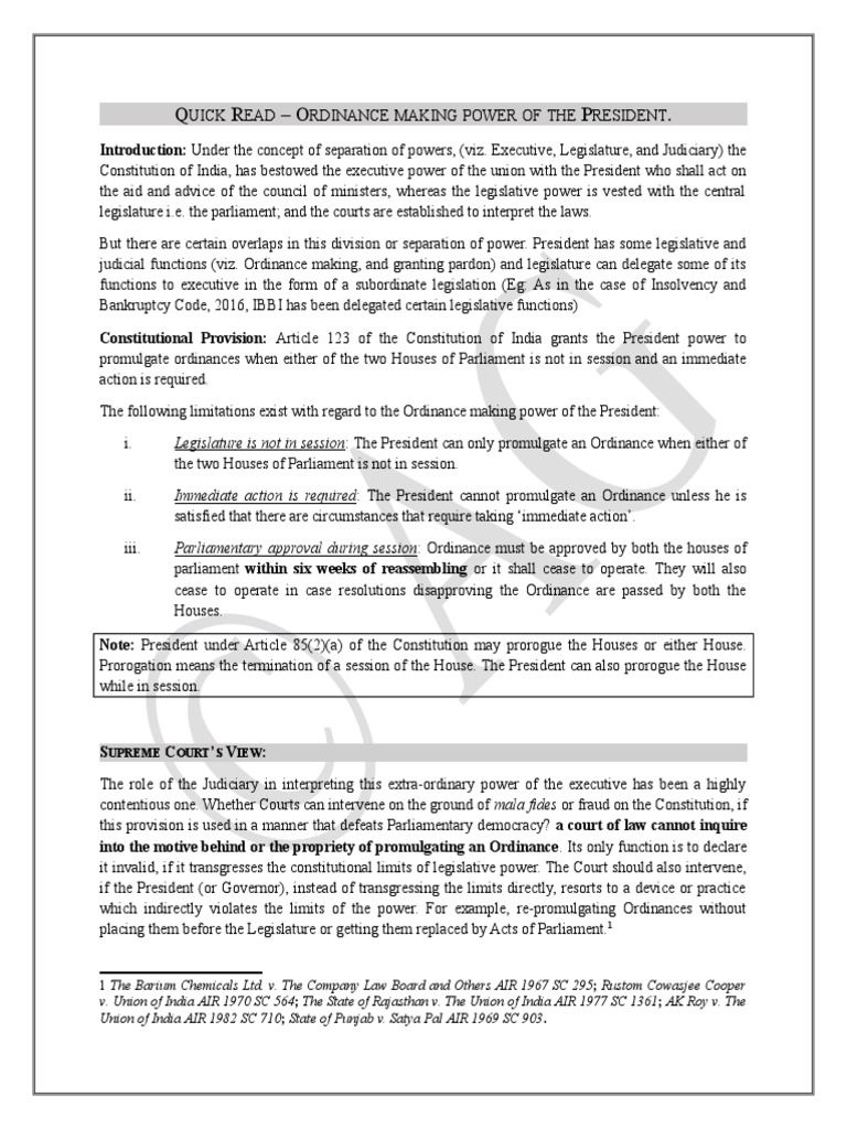 Ordinance Making Power of President | PDF | Separation Of Powers | Act ...
