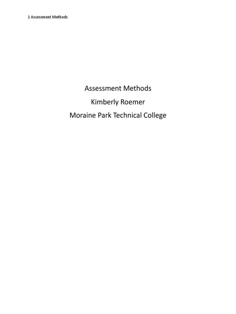 Assessment Methods Kimberly Roemer Moraine Park Technical College | PDF ...