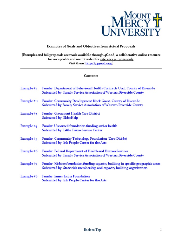 Goals and Metrics: Examples of Objectives from Actual Non-Profit ...