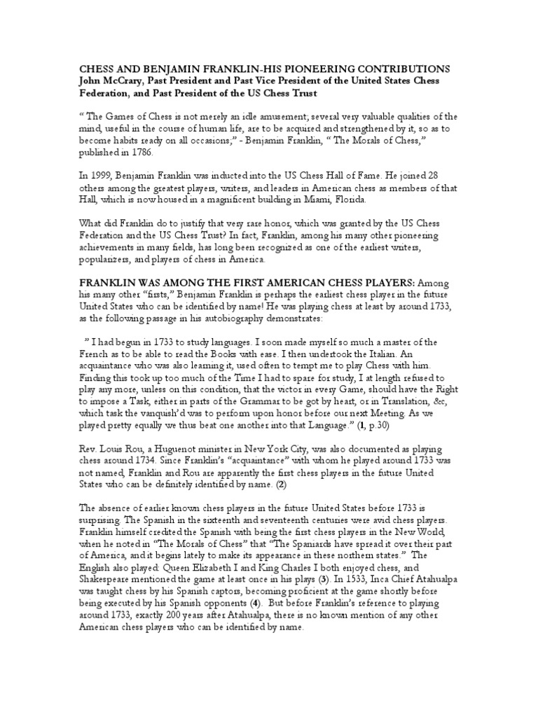 McCrary - Benjamin Franklin Chess Player | PDF | Benjamin Franklin | Chess