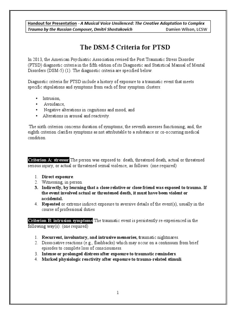 PTSD Criteria DSM 5 | PDF | Psychological Trauma | Posttraumatic Stress ...