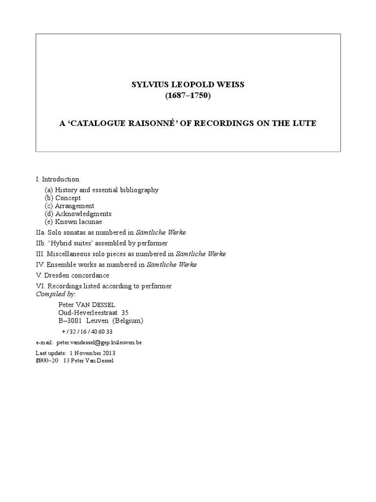 Catalogue of Sylvius Leopold Weiss Recordings | PDF | Suite (Music ...