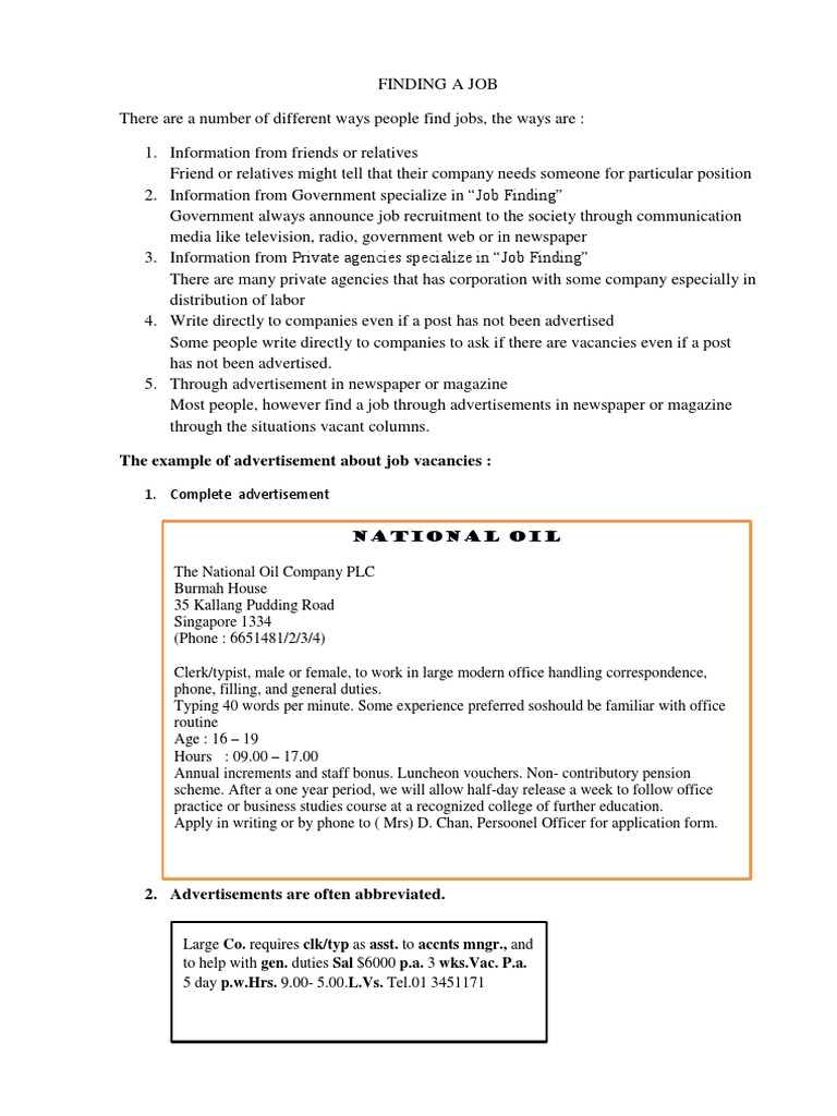 Finding A Job | PDF | Employment | Newspapers
