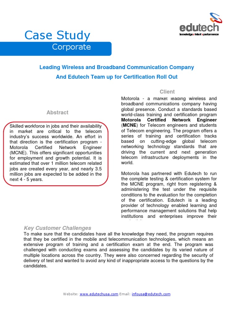 Motorola MCNE Case Study | PDF | Telecommunication | Professional Certification