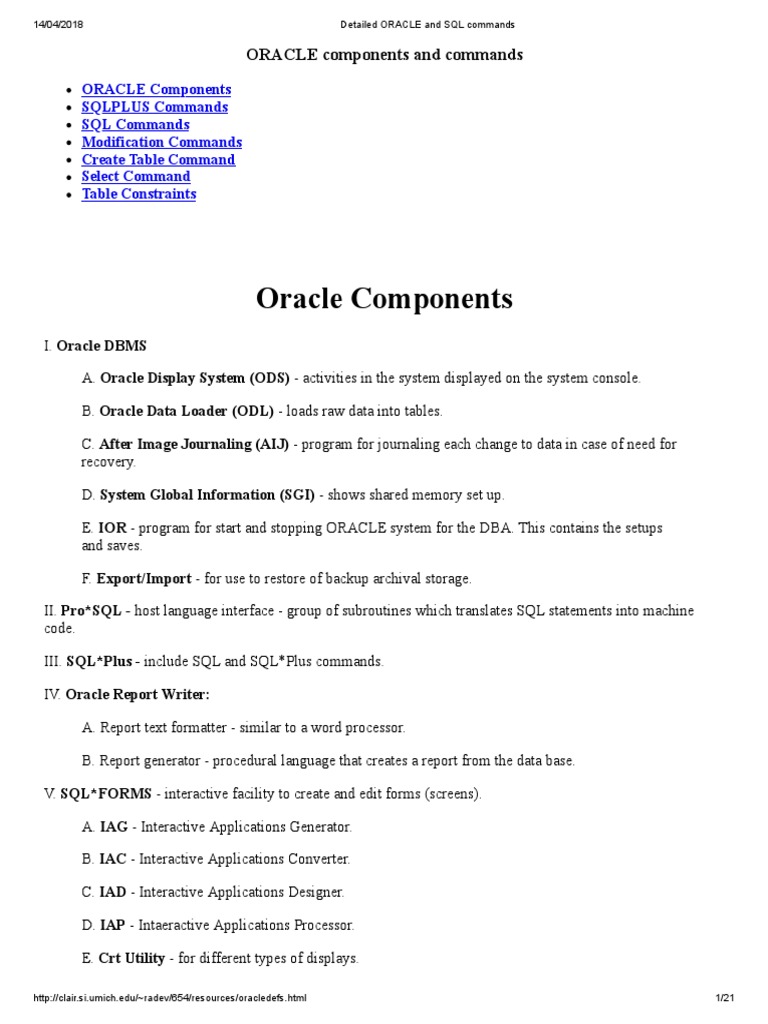 Detailed ORACLE and SQL Commands PDF | PDF | Relational Database | Table (Database)